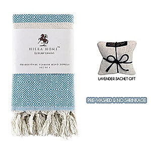 Hiera Home Turkish Hand Towels Set of 4 | 100% Cotton Decorative Towels for Bathroom, Kitchen, Gym, Yoga, SPA | Soft, Absorbent and Quick Dry Farmhouse Towels for Hands, Hair and Face | 19x39 inches