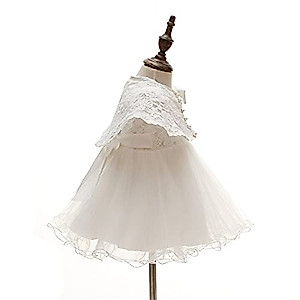 Meiqiduo Baby Princess Girls Christening Baptism Gowns Formal Dress 2Pcs Ivory White with Cloak (18M/16-18months)