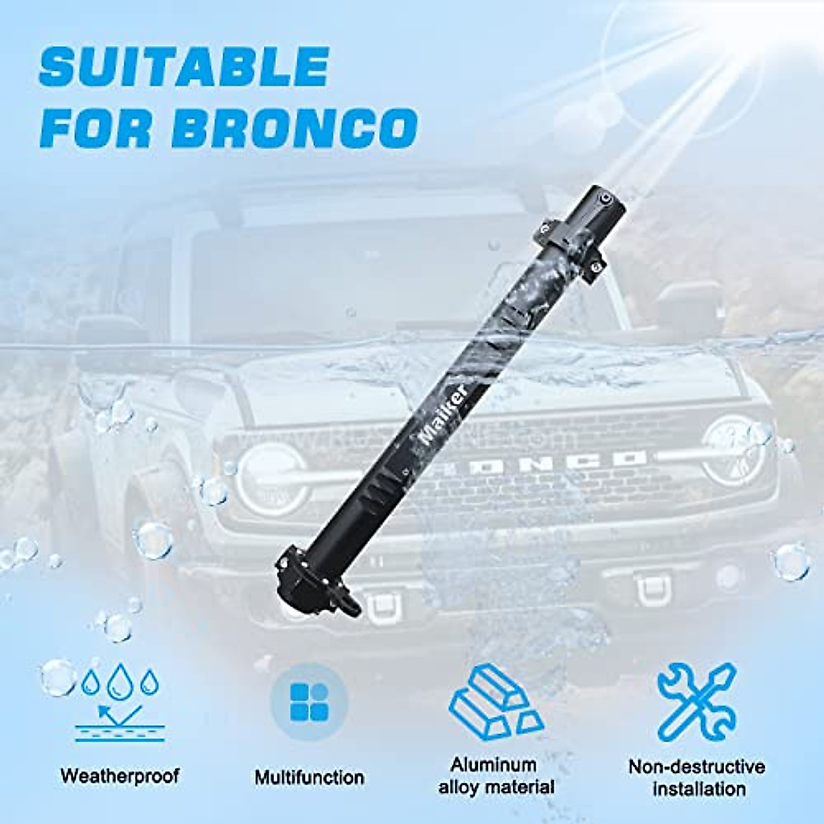 Maiker Antenna Mount & Tailgate Hinge Mount Single Flag Compatible with Ford Bronco 2021 2022, Aluminum, No Drilling(Black)