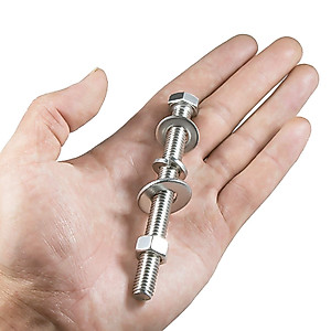 3/8-16x4 Stainless Steel Hex Head Screws Bolts, Nuts, Flat & Lock Washers Kits, 304 Stainless Steel 18-8,Fully Threaded,4 Sets