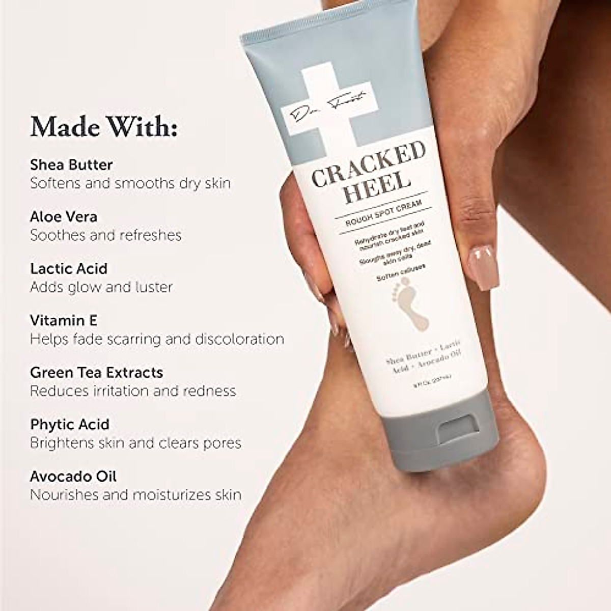 Dr. Foot Cracked Heel Repair Cream 8 Fl Oz - Moisturizing Lotion with Shea Butter & Lactic Acid, Softens Calluses & Dry Skin on Feet
