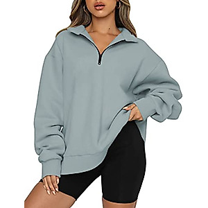 Trendy Queen Womens Oversized Half Zip Pullover Long Sleeve Sweatshirts Quarter Zip Hoodies Sweaters Teen Girls Fall Y2K Clothes Lightgreen