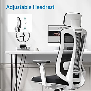 Logicfox Ergonomic Mesh Office Chair, Computer Desk Chair with 3D Armrests, Adjustable Lumbar Cushion and Adjustable Headrest, White High Back Home Office Chair with Tilt Function, Computer Chair