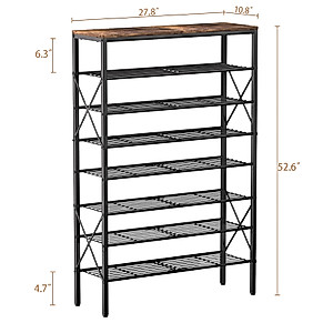 MILEFA 8 Tiers Shoe Storage Organizer, Large Capacity Shoe Shelf Holds 32 Pairs of Shoes, Durable and Stable, Adjustable Metal Shelf Stackable Shoe Shelf for Entryway, Hallway, Living Room, Closet