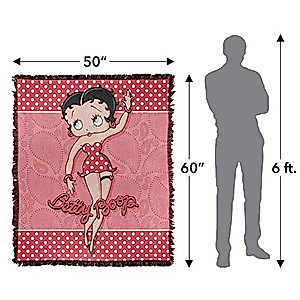 LOGOVISION Betty Boop Blanket, 50"x60" Paisley & Polka Dots Woven Tapestry Cotton Blend Fringed Throw
