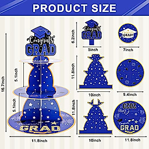 2 Set Graduation Cupcake Stand, 3 Tier Round Cardboard Cupcake Stand, Cupcake Holder Perfect for Grad Themed Party Décor, Graduation Party Supplies, Graduation Dessert Favors Supplies (Blue)