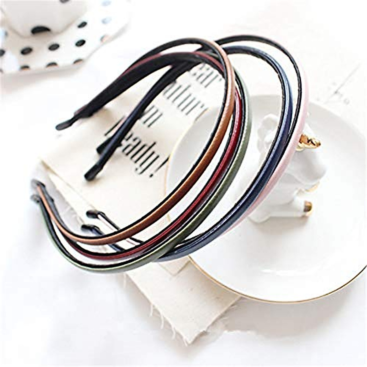 kydely,Cute Solid Simple Leather Covered Party Headband Hair Bows Hair Loop Clasp Glitter Hairbands for Women and Girls