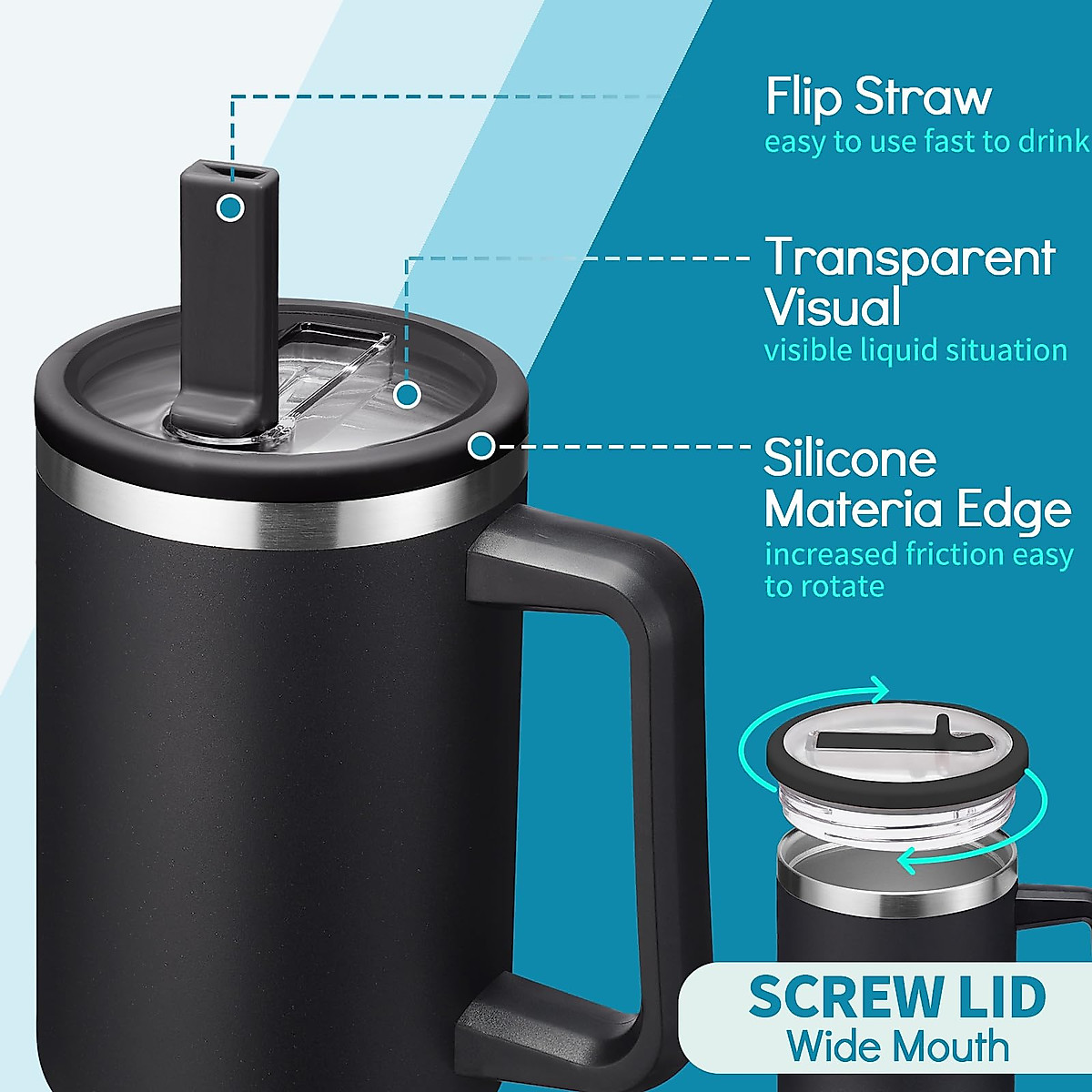 BENZZO Leak Proof Tumbler with Straw 40 OZ - Travel Coffee Tumbler for Hot and Cold, Stainless Steel Thermal Mug Insulated Cup Cold for 34Hrs & Hot for 10Hrs, Dishwasher Safe