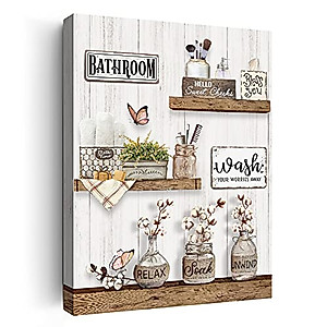 RUDIXICO Farmhouse Bathroom Decor Wall Art Rustic Flower and Butterfly Bathroom Pictures Canvas Print Country Bathroom Wall Decor Soak Relax Unwind Bathroom Wall Art Framed Ready To Hang 12"x16"