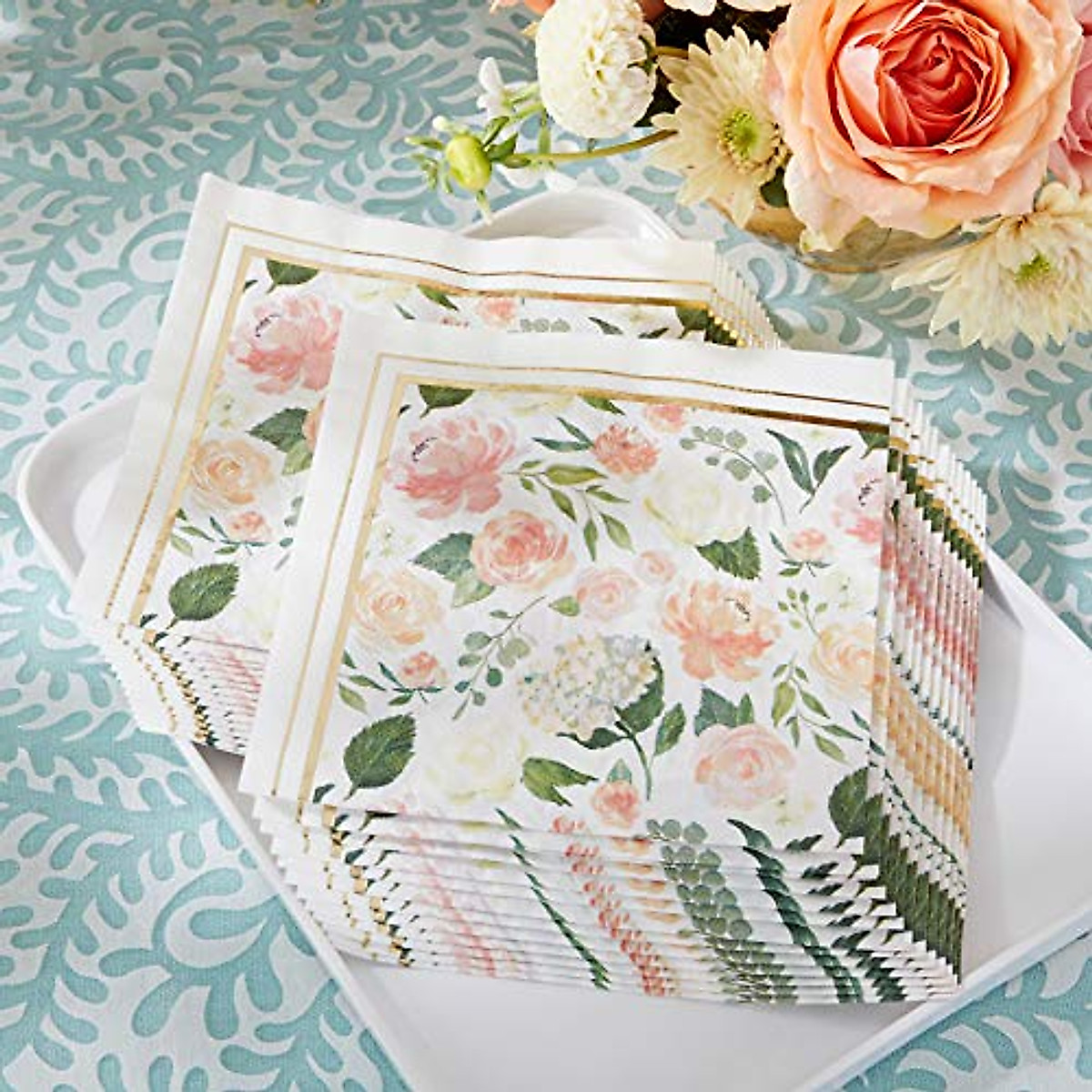 Kate Aspen Brunch Floral Decorative Paper Cocktail Napkins (Set of 30) Luncheon Serveware, 2 ply, Perfect for Bridal Showers