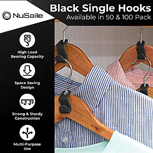 NuSaile Clothes Hanger Connector Hooks - Cascading Hanger Hooks Extensions for Clothes - Sturdy Plastic Hanger Extender Hooks for Closet Organization - Closet Hanger Organizers - 100pc Black