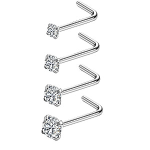 MILACOLATO 20G Titanium Nose Ring for Women Men 1.5mm 2mm 2.5mm 3mm CZ Nose Rings Studs L Shape Nostril Piercing Jewelry