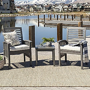 Walker Edison Rendezvous Modern 3 Piece Solid Acacia Wood Slat Back Outdoor Chair and Side Table Set, Set of 3, Grey Wash
