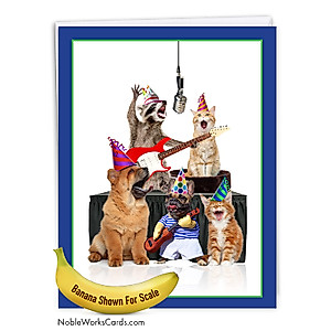 NobleWorks - Hilarious Happy Birthday Card with Envelope (8.5 x 11 Inch) - Funny Animal Greeting Card From All Of Us - Animal Bands - Gang J9508CBDG-US