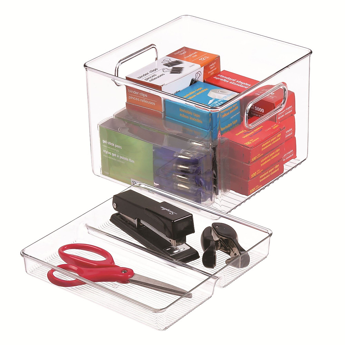 iDesign Linus 2-Piece Kitchen Drawer Organizer for Kitchen Utensils and Tools - Clear