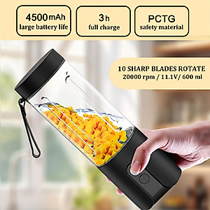Portable Blender, 23 Oz Personal Size Blender for Shakes and Smoothies,USB-C Rechargeable & Self Cleaning - Quiet Mini Travel Blender with Stainless Steel Blade