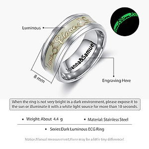 Ashleymade Personalized Couples Rings Set for Him and Her Promise Rings for Couples Engraving Luminous Ring Stainless Steel Engagement Rings for Couples Valentines Day (Couples Rings Set -2)