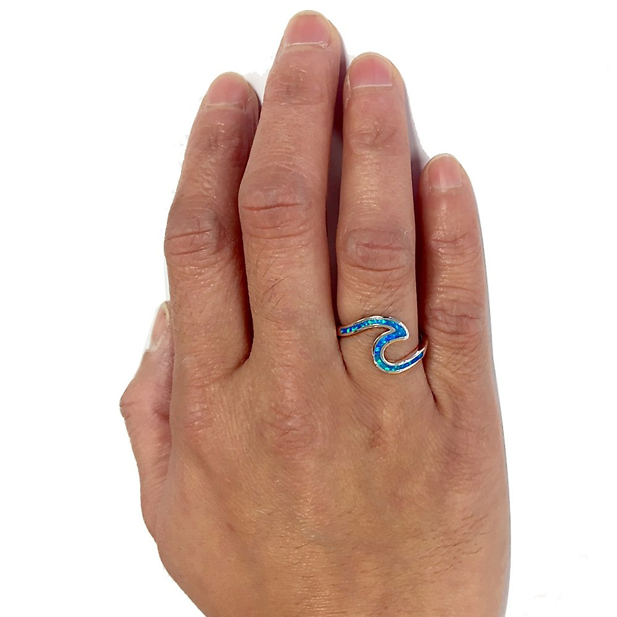 Oxford Diamond Co Wave Ocean Beach Lab Created Opal .925 Sterling Silver Ring Sizes 4-12. Colors Available (Lab Created Blue Opal, 5)