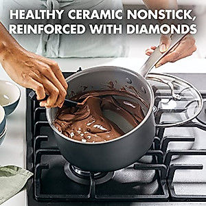 GreenPan Chatham Hard Anodized Healthy Ceramic Nonstick, 3QT Saucepan Pot with Lid, PFAS-Free, Dishwasher Safe, Oven Safe, Gray