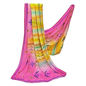 Peegli Indian Women's Crepe Silk Leaf Saree Vintage Pink Fabric DIY 5 Yards Sari