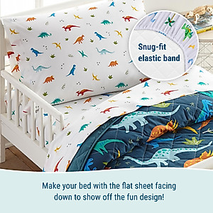 Wildkin 4-Piece Toddler Bed in a Bag – Cotton Comforter, Sheets & Pillowcase for Cozy Cuddles - Jurassic Dinosaurs