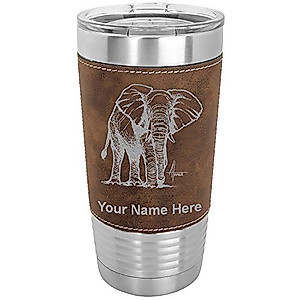 LaserGram 20oz Vacuum Insulated Tumbler Mug, African Elephant, Personalized Engraving Included (Faux Leather, Rustic)