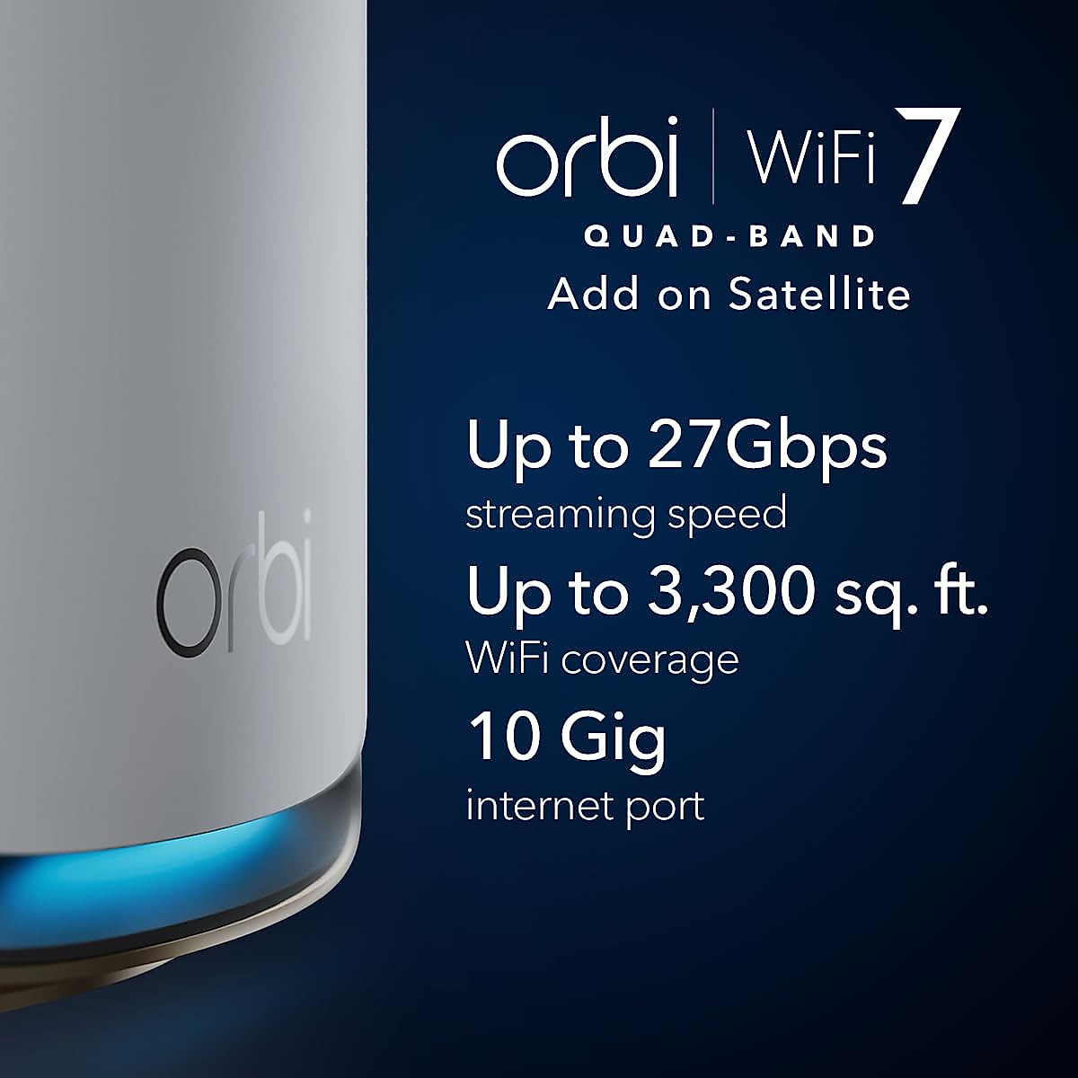NETGEAR Orbi 970 Series (RBE970) Quad-Band WiFi 7 Mesh Add-on Satellite - Works with Existing 970 Series Mesh System or Router, Security Features, Covers up to 3,300 sq. ft., BE27000 802.11be