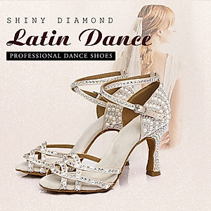 TINRYMX Latin Dance Shoes Women Rhinestones Tango Salsa Performance Ballroom Party Dance Shoes,US 8.5