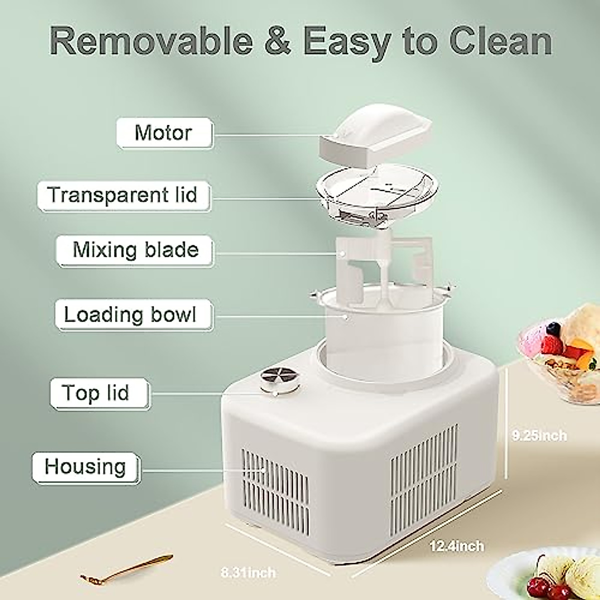 Antarctic Star Ice Cream Maker for Gelato, Freezen Yogurt, Ice Cream Sorbet, Compact Size, Knob-Operated Control, Upper Mixing, Good Choice for Kids