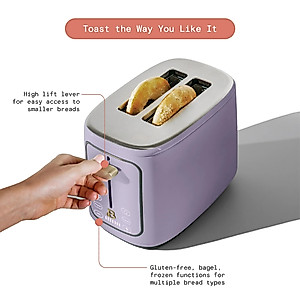 Beautiful 2 Slices Toaster with Touch-Activated Display, 7 Browning Settings, Bagel & Frozen Bread Presets, Slide-Out Crumb Tray Stylish Kitchen Toaster by Drew Barrymore (Lavender)