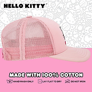Hello Kitty Trucker Hat, Women's Adjustable Snapback Baseball Cap with Curved Brim, Blush, One Size