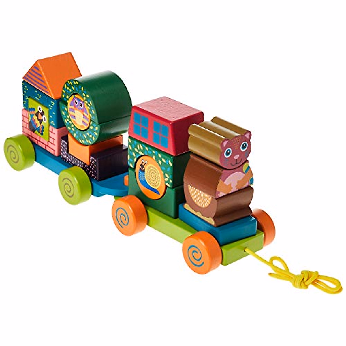OOPS Fun Forest & City Train - Wooden Pull Along Toy and Stacking Puzzle for Toddlers