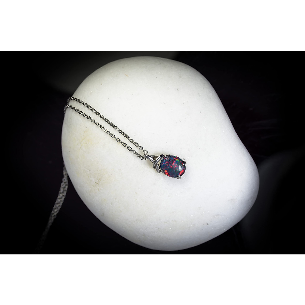 Australian Fire Opal Necklace - 11x9mm - Australian Triplets Opal Necklace Pendant in 925 Sterling Silver Gold Plated Women's Jewelry