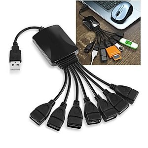7 Port USB 2.0 Black High Speed Hub Splitter Cable High Speed for PC Laptop Mac