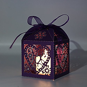 KPOSIYA 70 Pack Love Heart Laser Cut Wedding Party Favor Box Candy Bag Chocolate Gift Boxes Bridal Birthday Shower Bomboniere with Ribbons