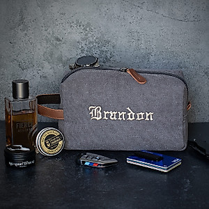 Embroidered - Personalized Toiletry Bag for Men, Dad, Husband, Custom w/Name - 5 Canvas & 8 Thread Color - Valentine's Day Gifts for Men, Handcrafted Embroidered Bag