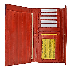 MARSHAL Genuine Eel skin Ladies Checkbook Wallet Slim Design with Silk touch Eel skin Leather (Tri-Color)