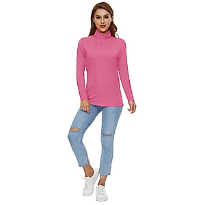 CRYSULLY Women's Shirts Summer Athletic Shirt Long Sleeve Top Outdoor Hiking Slim Fit Shirt Rose