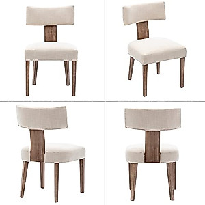 HNY Mid Century Modern Dining Chairs Set of 6, Farmhouse Linen Fabric Upholstered Accent Chairs Curved Backrest Kitchen Chairs, with Hardwood Frame, Beige, Linen-beige