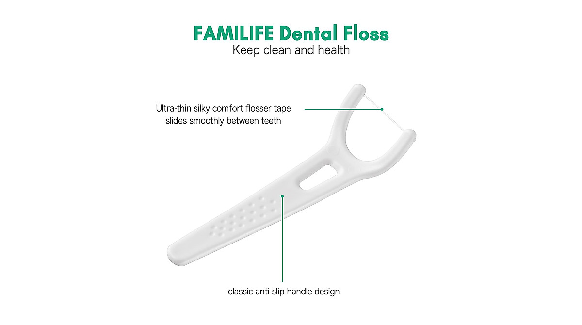 Dental Floss, FAMILIFE Unwaxed Dental Floss Picks Unflavored Fluoride ...