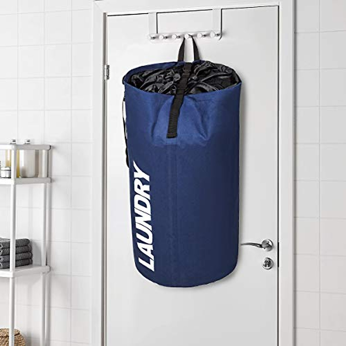 Chrislley 106L Extra Large Laundry Hamper with Drawstring Dorm Room Backpack Laundry Bag Collapsible Laundry Basket for College Students Travel Day Trip（Dark Blue）