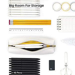 DOBMIT PU Pencil Pen Case Portable Stationery Bag Big Capacity Pencil Pouch Cosmetic Organizer Bag for Student Girl or Boy- Beige