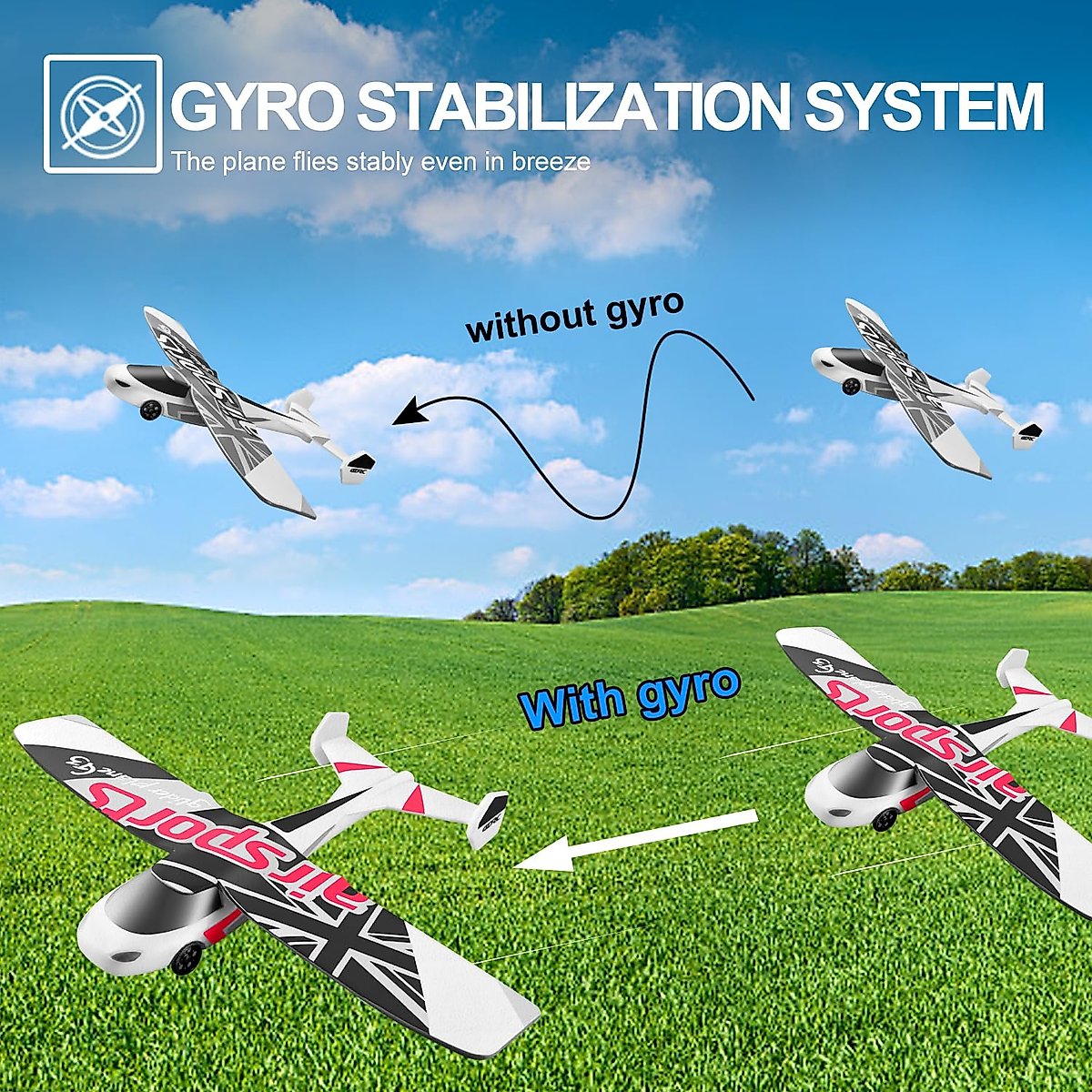 4DRC RC Plane, 2.4Ghz Remote Control Airplane,Flying with 2 Batteries & Propeller 6-axis Gyro Stabilizer,Blue&Green Light,Easy to Fly for Beginners Adults Kids Boys