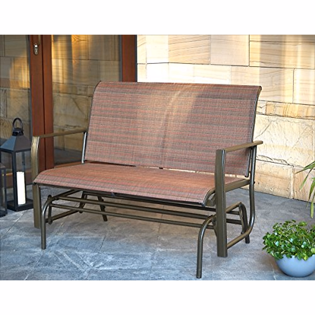Kozyard Cozy Two Rocking Love Seats Glider Swing Bench/Rocker for Patio, Yard with Textilence Seats and Sturdy Frame (Tan)