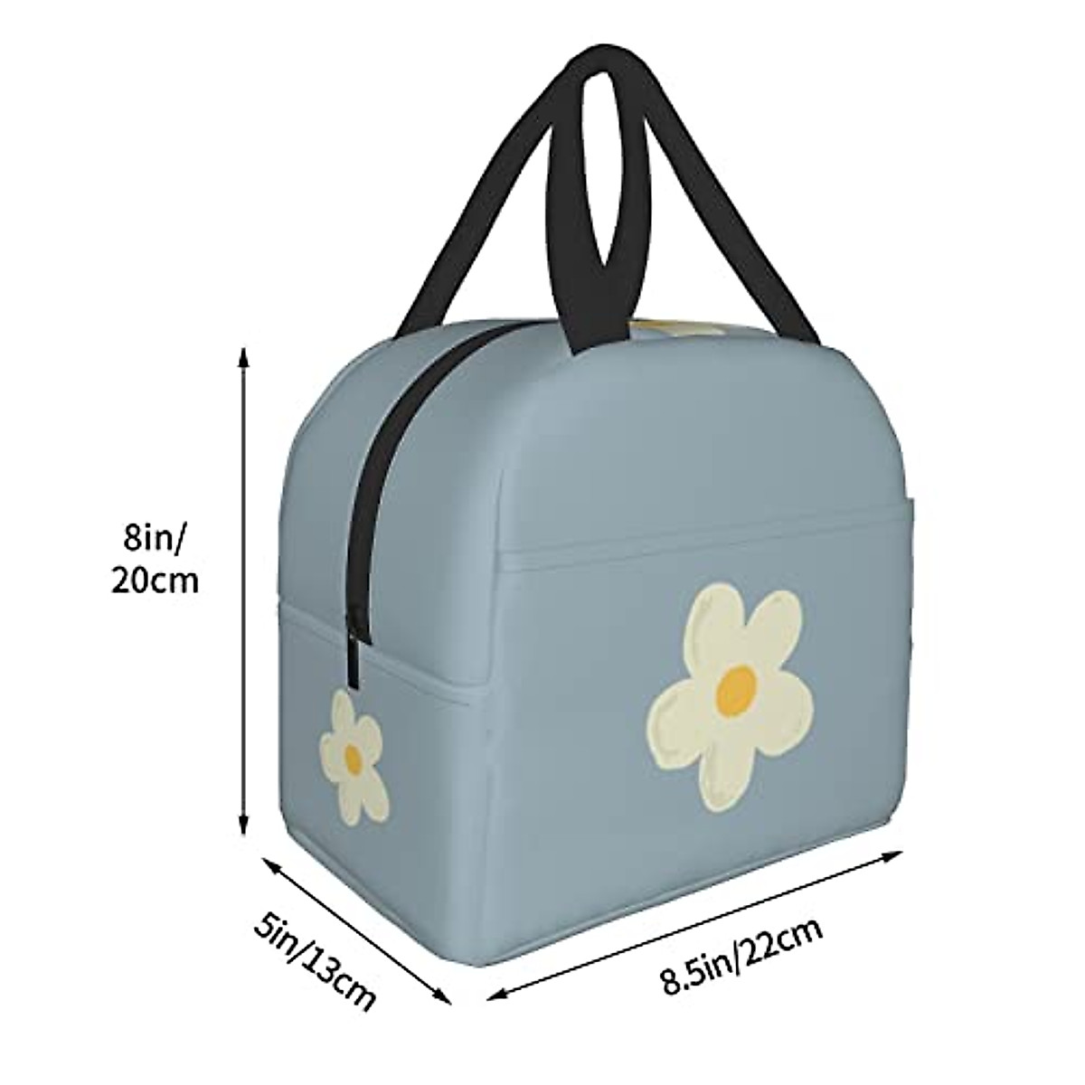 Ucsaxue Insulated Lunch Bag Women Men, Reusable Tote Lunch Box, Leakproof Cooler Lunch Bags for Work Office Travel Picnic, Cute White Flower Daisy