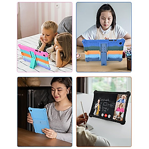 DETUOSI for Galaxy Tab A8 10.5 Case, Soft Silicone Lightweight Protective Smart Cover Case for Galaxy Tab A8 10.5 inch 2022 SM-X200/X205/X207 with Shoulder Strap & Stylus Pen, Dazzling Pink