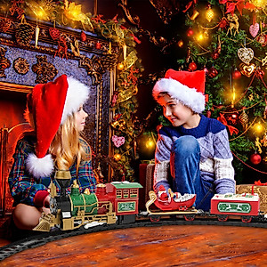 Deekin Christmas Train Set Under the Christmas Tree, Electric Xmas Train Toy for Kids Gift, Christmas Train Elevated with Locomotive Santa Claus Snowman Christmas Tree for Holiday Christmas Decoration