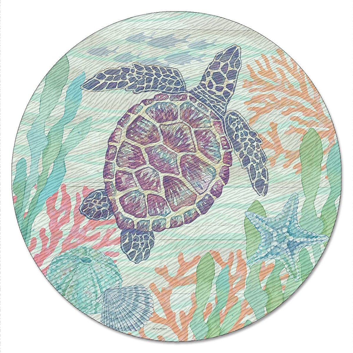 CounterArt Salt & Sea Turtle 4mm Heat Tolerant Tempered Glass Lazy Susan Turntable 13" Diameter Cake Plate Condiment Caddy Pizza Server