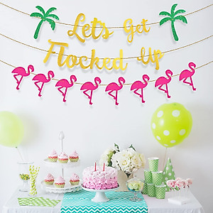 Flamingo Party Banner Decorations Gold Glitter Let's Get Flocked up Banner Hawaii Luau Beach Party Banner for Birthday Wedding Party Decoration
