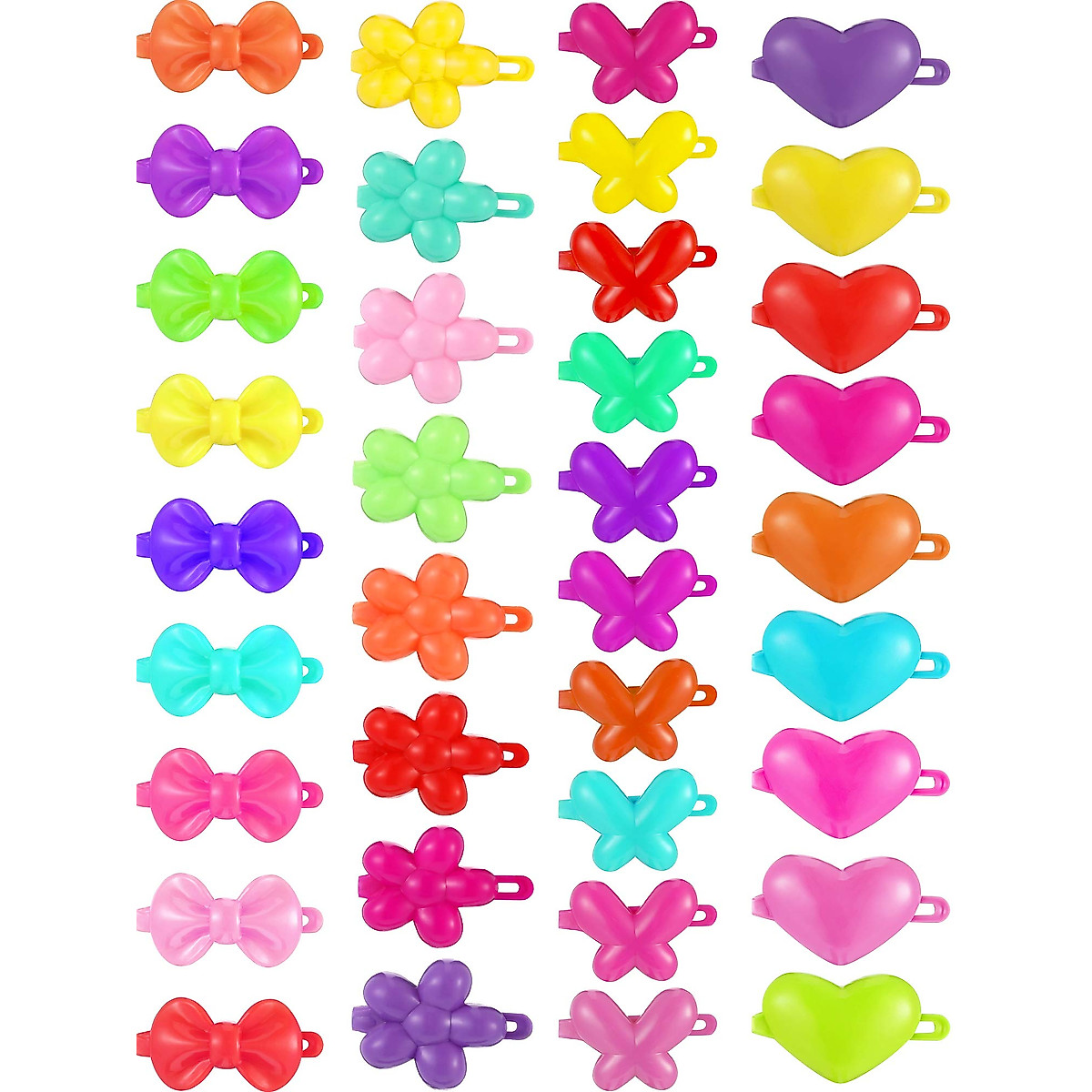 WILLBOND 100 Pieces Girls Hair Barrettes Self Hinge Plastic Clip Toddler Kids Baby 80s 90s Clip Colorful Cute Cartoon Hair Pin Accessories(Butterfly, Plum Blossom, Bow, Heart-shaped)